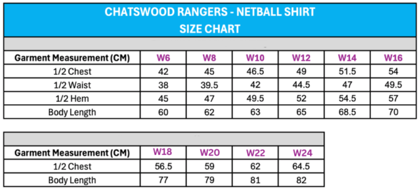 Netball Uniform – Shirt – Chatswood Rangers Sports Club